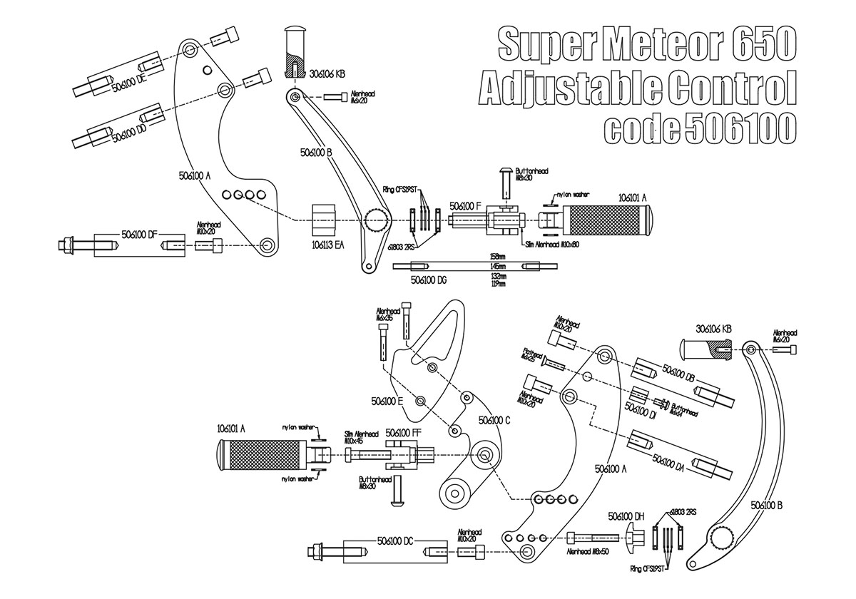 Royal Enfield Super Meteor 650 adjustable forward control kitCode ...